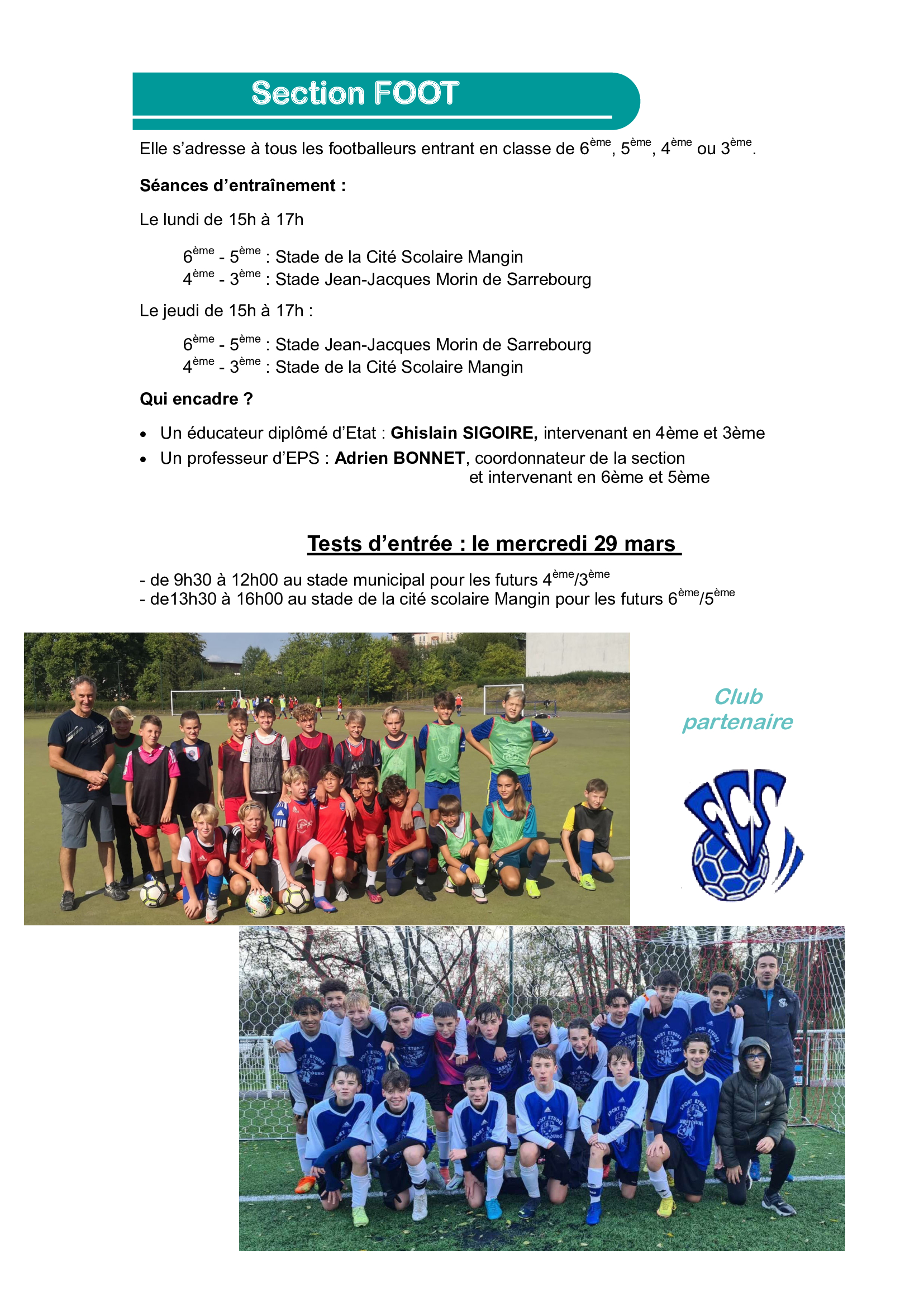 Sections Sportives Collège – Cité Scolaire Mangin Sarrebourg